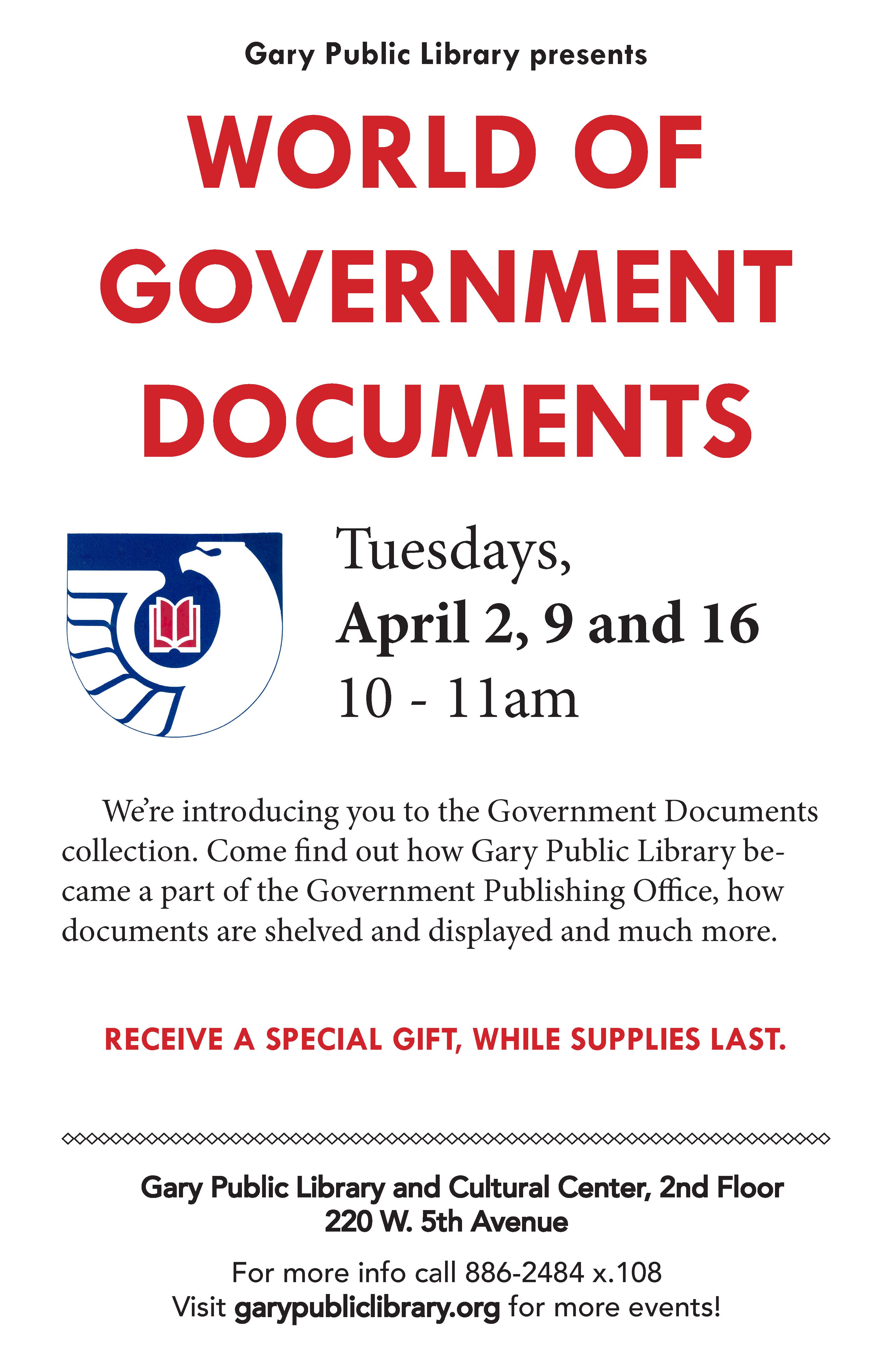 (CANCELLED) World of Government Documents | Gary Public Library